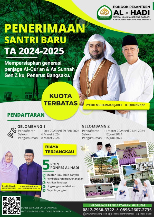 Penerimaan Santri Baru TA 2024 / 2025 – Pondok Pesantren Al Hadi
